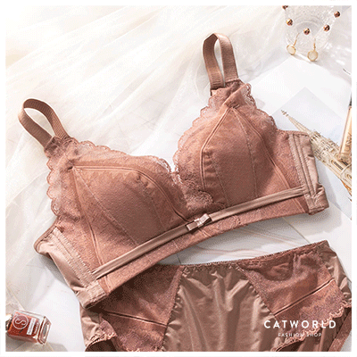 美人心計。無鋼圈蕾絲波浪邊深V調整型內衣（可可）AB.C杯-Catworld